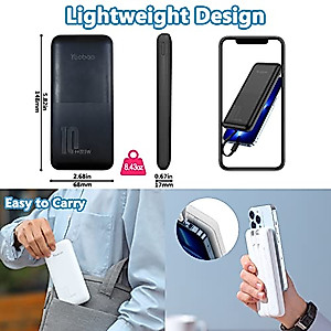 Yoobao Portable Charger with Built-in Cables, PD 20W Fast Charging USB C Power Bank with 4 Outputs, 10000mAh Ultra Slim External Battery Pack for iPhone/iPad/Samsung/Tablet & More - 1 Pack (Black)