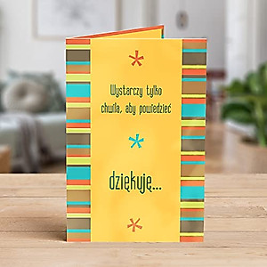 Designer Greetings Polish Language Thank You Cards, “Wystarczy tylko chwila, aby powiedzieć dziękuję” Multicolor Print Design (6 Cards with Envelopes / 6 Karty i Koperty)
