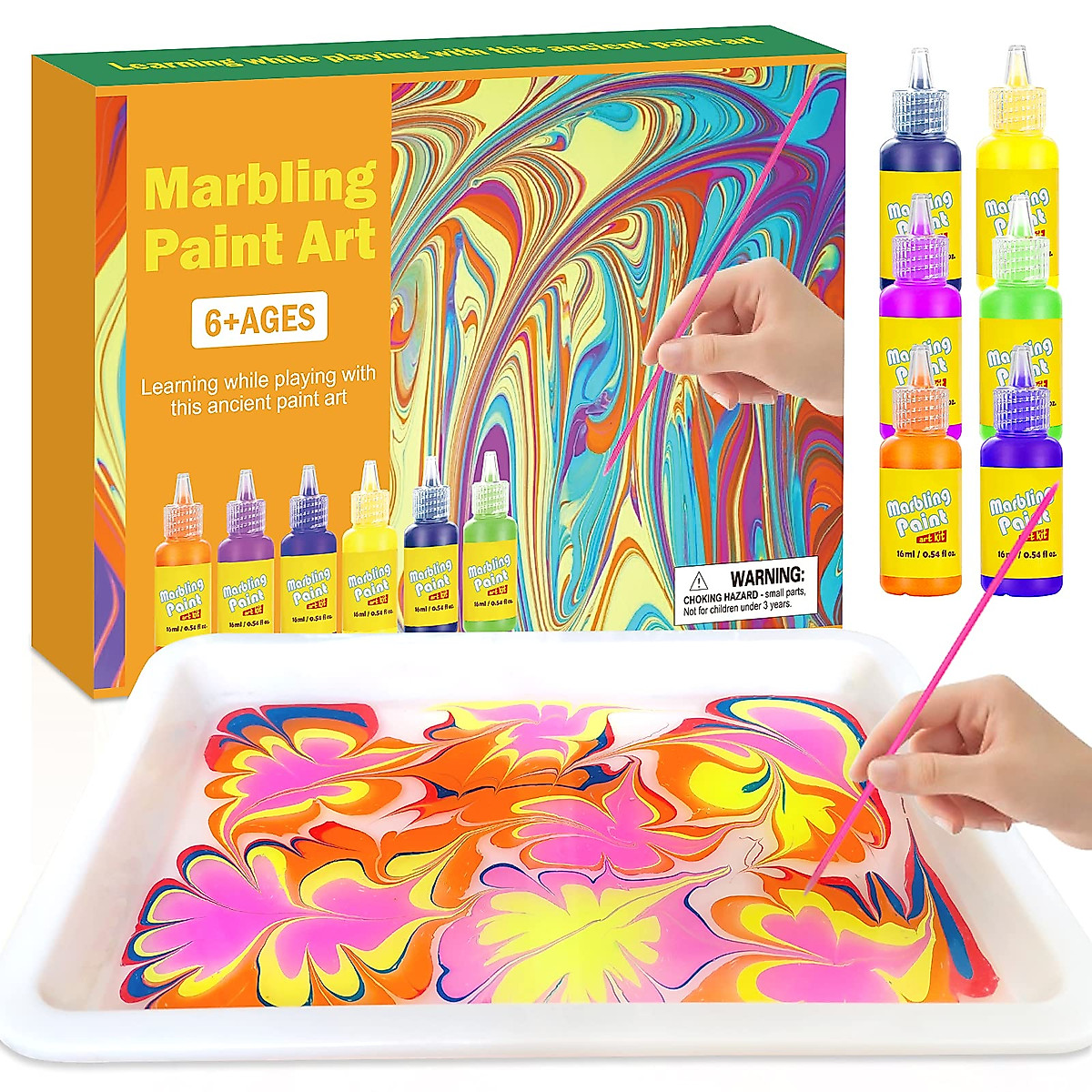 MFJL Marbling Paint Crafts Kit for Kids - Arts and Crafts for Girls & Boys - Ideas Art Kits for Kids Age 3-5 4-8 8-12 (Paint on Water)