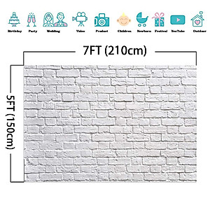 SJOLOON White Brick Wall Backdrop White Brick Photo Backdrop Thin Vinyl Photography Backdrop Background Studio Prop 10931(7x5FT)