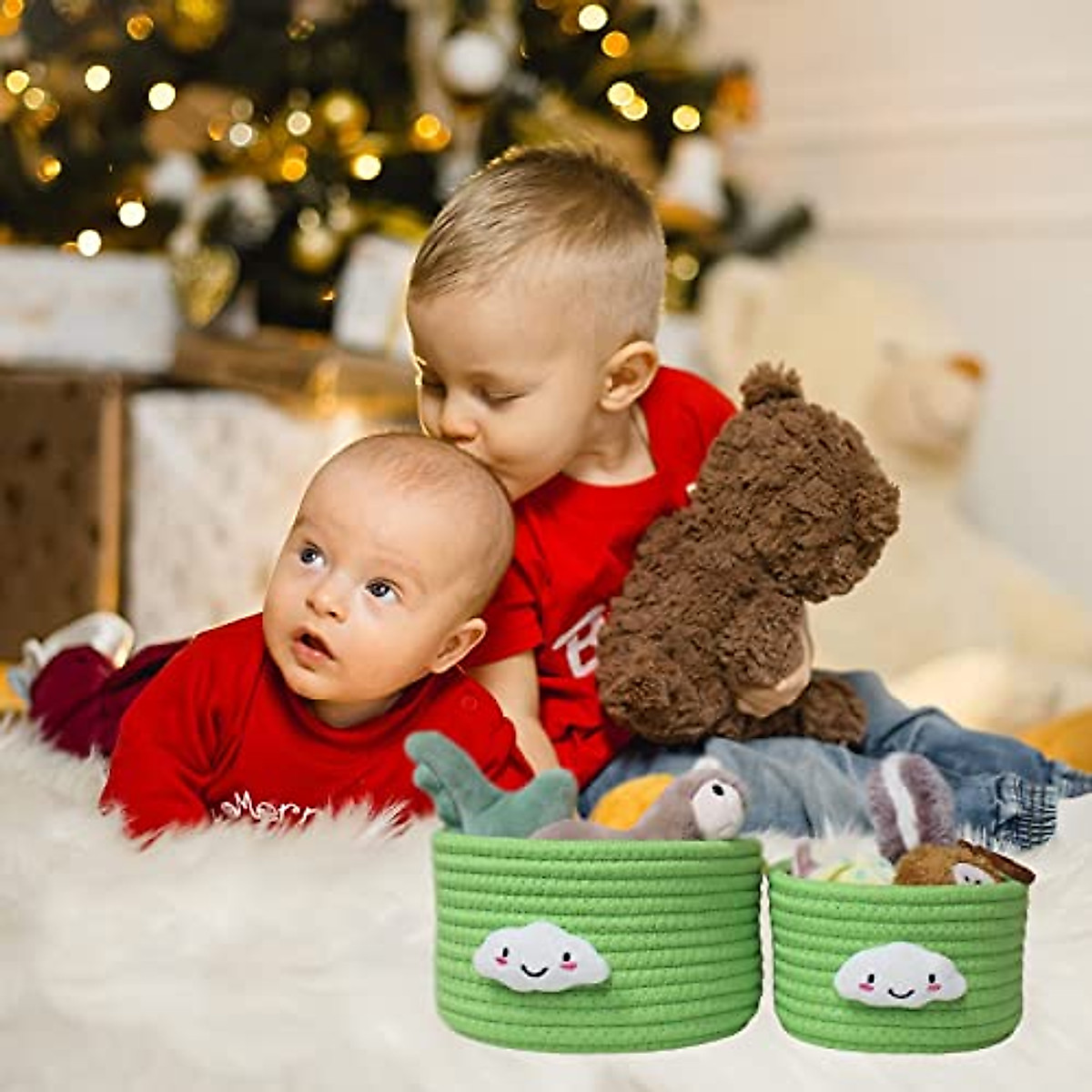 St. Patrick's Day Storage Basket,Lucky Green Decorative Basket Nursery Storage Basket 7.4"*4.7", 5.9"*3.9"(2 Pack)