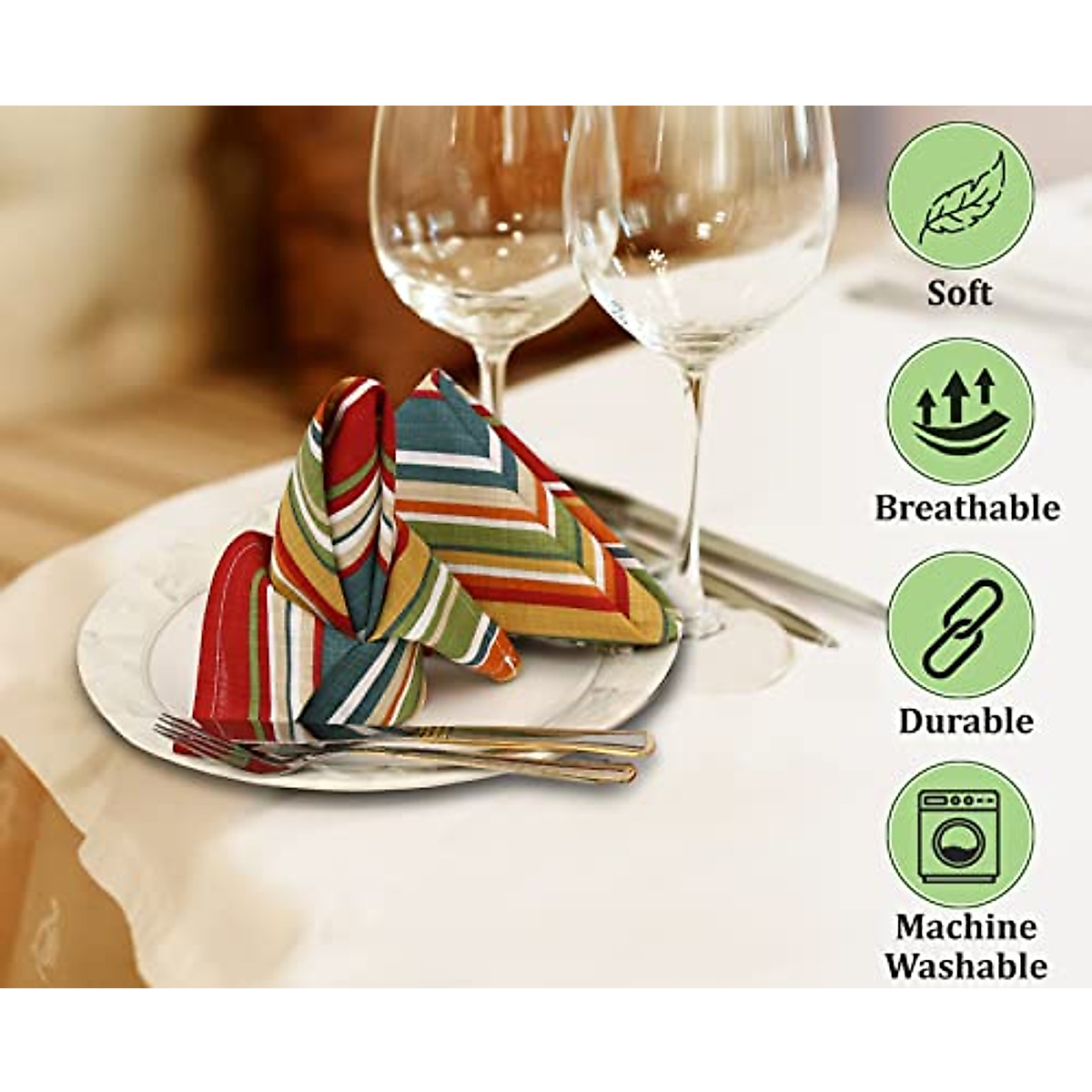 Ruvanti Cloth Napkins Set of 12 Cotton 100%, 20x20 Inches Napkins Cloth Washable, Soft, Absorbent. Cotton Napkins for Parties, Christmas, Thanksgiving, Weddings, Dinner Napkins Cloth - Multi Stripes