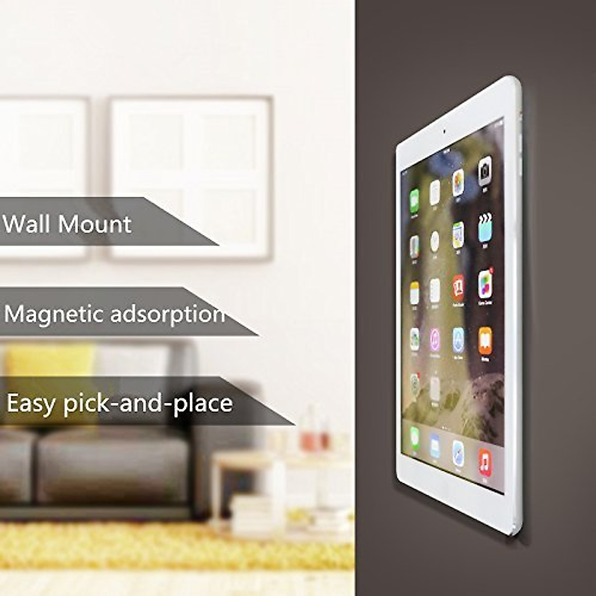 Magnetic Tablet Wall Mount for Public Displays, Fits for iPad, iPad Mini, iPad 2, 3, 4, iPad Air, iPad Air 2, Car Magnet Mount for iPhone 8 7+ 6S and All Cell Phones