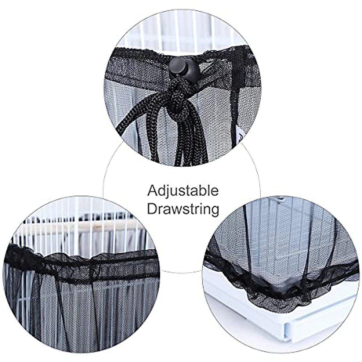 POPETPOP Mesh Birds Cage Seed Catcher + Universal Washable Bird Cage Cover (Black)