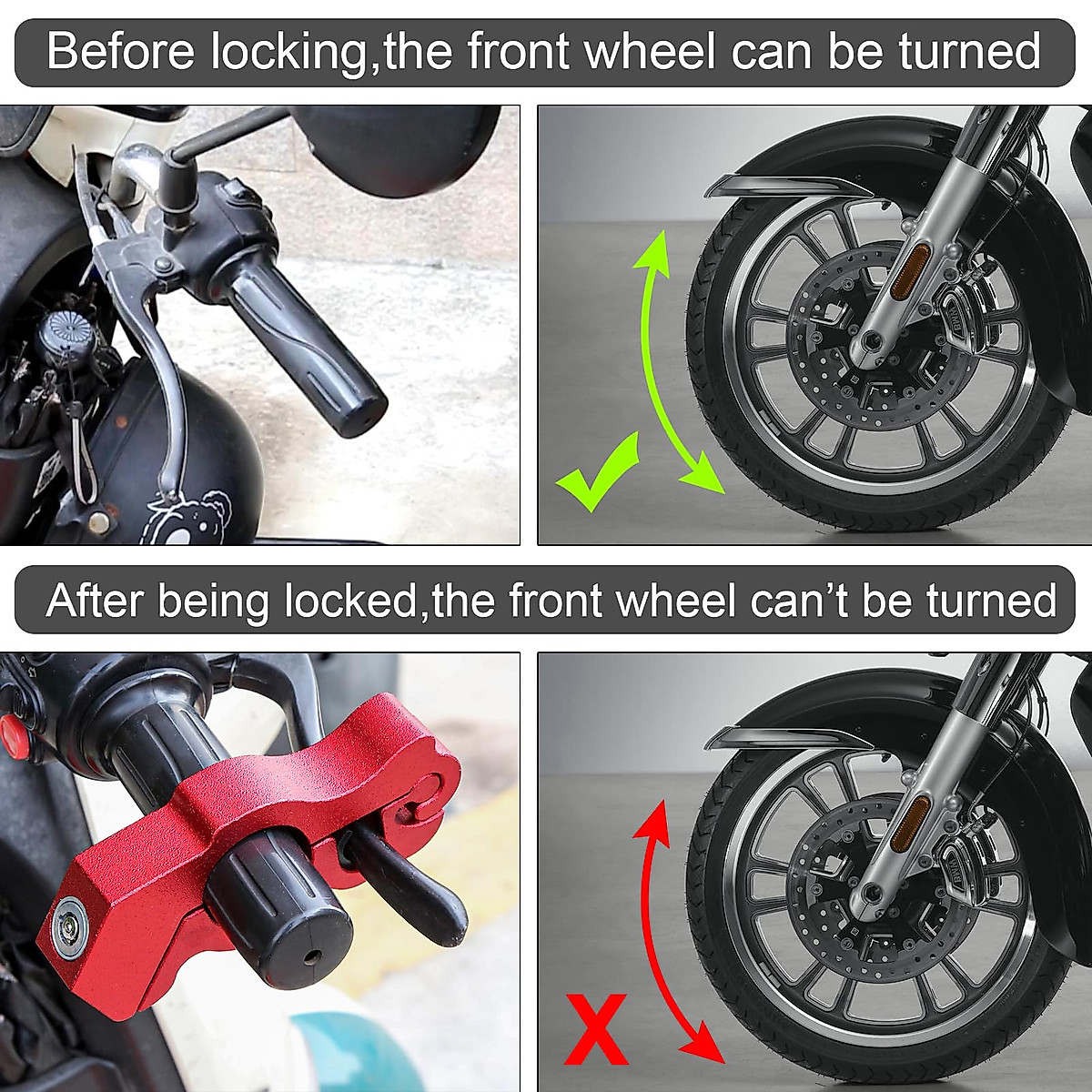 Windance Motorcycle Anti Theft Lock,Heavy Duty Front Brake Lock,Throttle Grip Clutch Brake Lever Handlebar Protection (Blue, L)