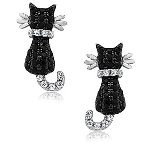 Gem Stone King 925 Sterling Silver Black and White Cubic Zirconia CZ Cat Stud Earrings For Women (0.54 Cttw, 1/2 Inch)