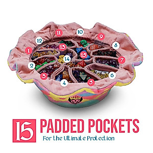 CardKingPro Immense - OCD Edition - Dice Bags with 15 Pockets - Rainbow & Pink - Capacity 200+ Dice - Great for Dice Hoarders [Patented Design]