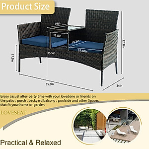 2-Seater Outdoor Patio Lounger Set with Coffee Table Durable 2-Person Outdoor Furniture - Ideal for Lawn Gardens, patios, Balconies - Weather-Resistant and Low-Maintenance (Brown-Blue)