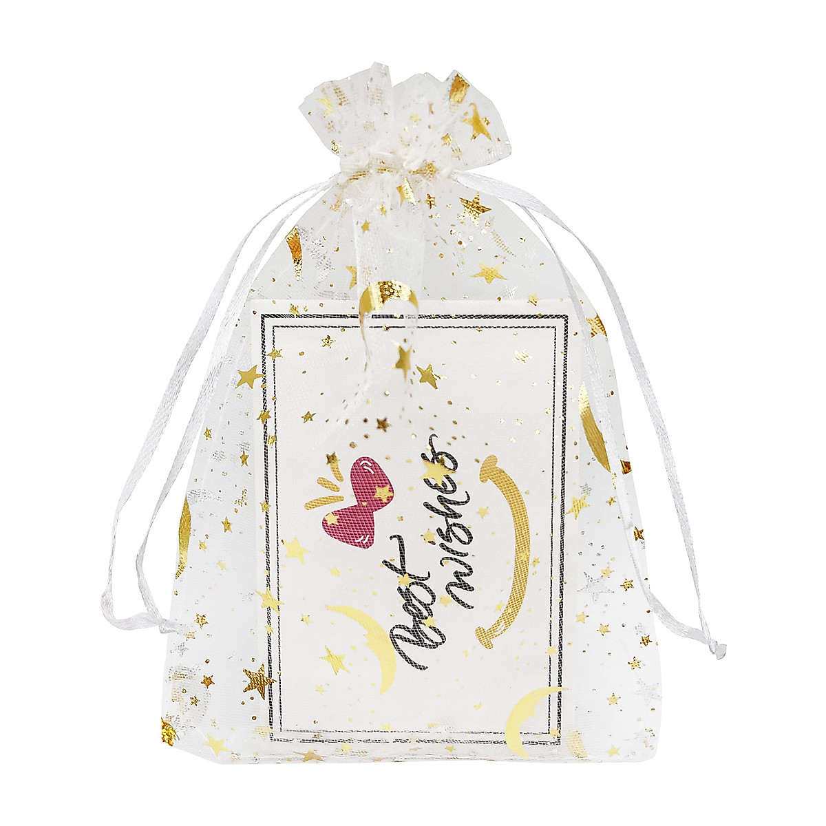 Jexila 100PCS Moon Star Organza Bags 5''X7'' White Mesh Drawstring Jewelry Gift Bags for Baby Shower Wedding Party Favor Candy Bags