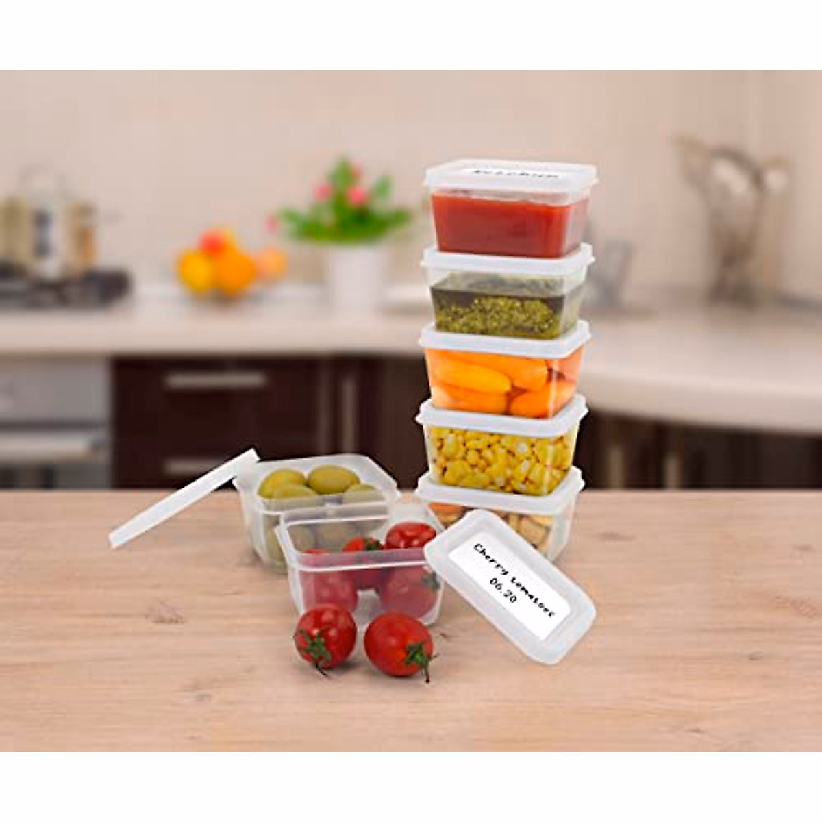 ZENVY 50 Pack Mini Reusable 2oz Containers | Includes 50 Plastic 2oz Food Containers and Lids | For Sauces, Dips, Crafts & More (White, Rectangle)