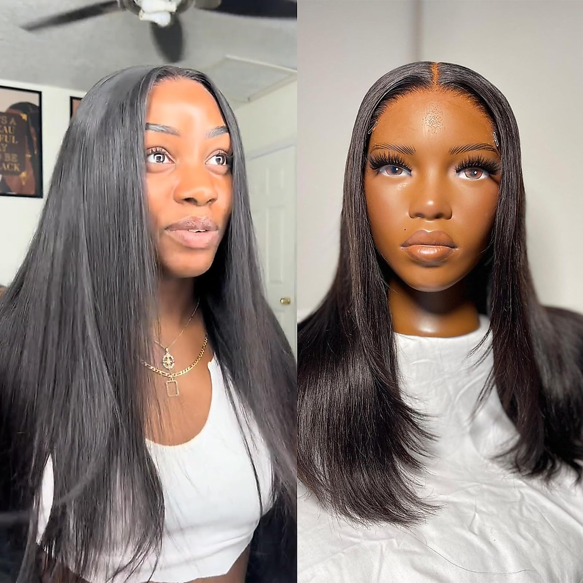 WOWANGEL HD Lace Closure Wigs Glueless Wig Human Hair Pre Plucked 5x5 Straight Invisible Lace Front Wig for Women No Glue Ready to Wear 180% Density SKINLIKE Real HD Lace Wigs 18 Inch