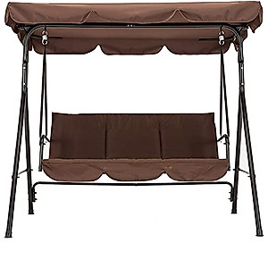 Patio Swing Chair, Outdoor Swing Pools Patio Swings with Canopy Hammock Bench Steel 3-Person Seat with Canopy Leisure Swing Chairs Suitable for Picnic Camping Garden Party Use（Coffee）