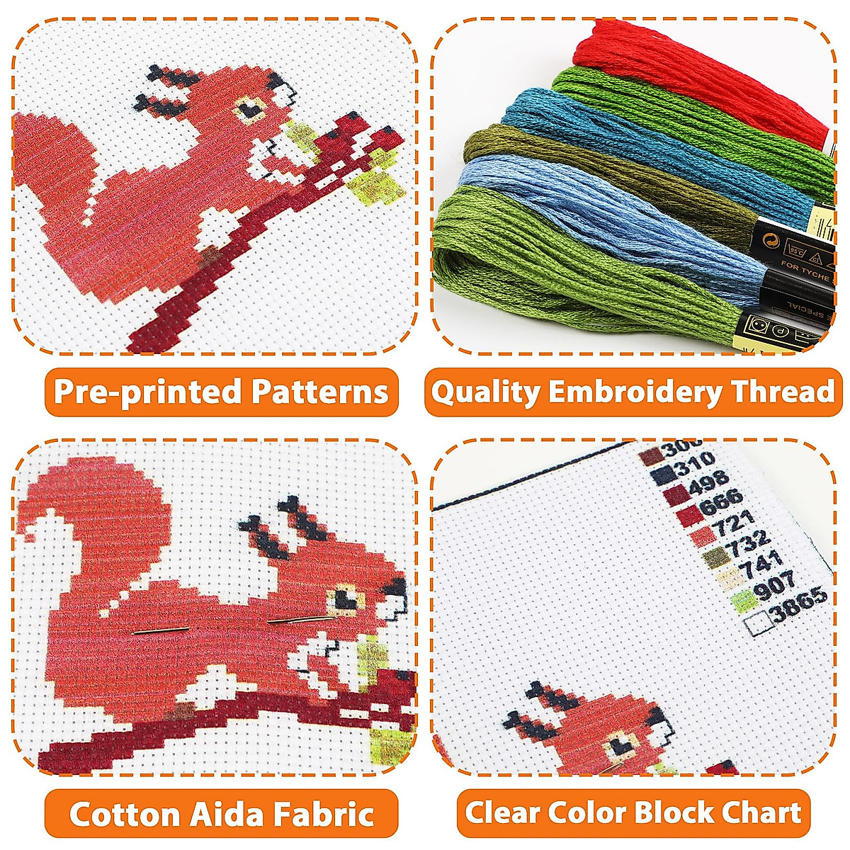 ZOIIWA 6PCS Fall Cross Stitch Kits for Beginners Autumn DIY Embroidery Kit for Kids Adults Fall Thanksgiving Gift Turkey Pumpkin Maple Leaf Truck Squirrel Scarecrow Craft Needlepoint Starter Supplies