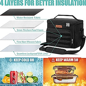 Tiblue Insulated Reusable Lunch Box for Office Work School Picnic Beach, Leakproof Freezable Cooler Bag with Adjustable Shoulder Strap (Medium, Tactical Black)