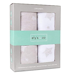 Ely’s & Co. Crib Sheets, Baby Boy/Girl Fitted Crib Mattress Sheet Set, 2 Pack, 100% Jersey Knit Cotton, Infant and Toddler Nursery Bedding, Tan Drawn Star, 28” x 52”