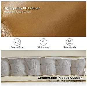 HULALA HOME 74" Leather Couch with Pull Out Bed, Convertible Sofa Bed Couch with Nailhead Arms and Tufted Back, Sleeper Loveseat Sofa for Bedroom Small Spaces, Living Room, Office, Camel