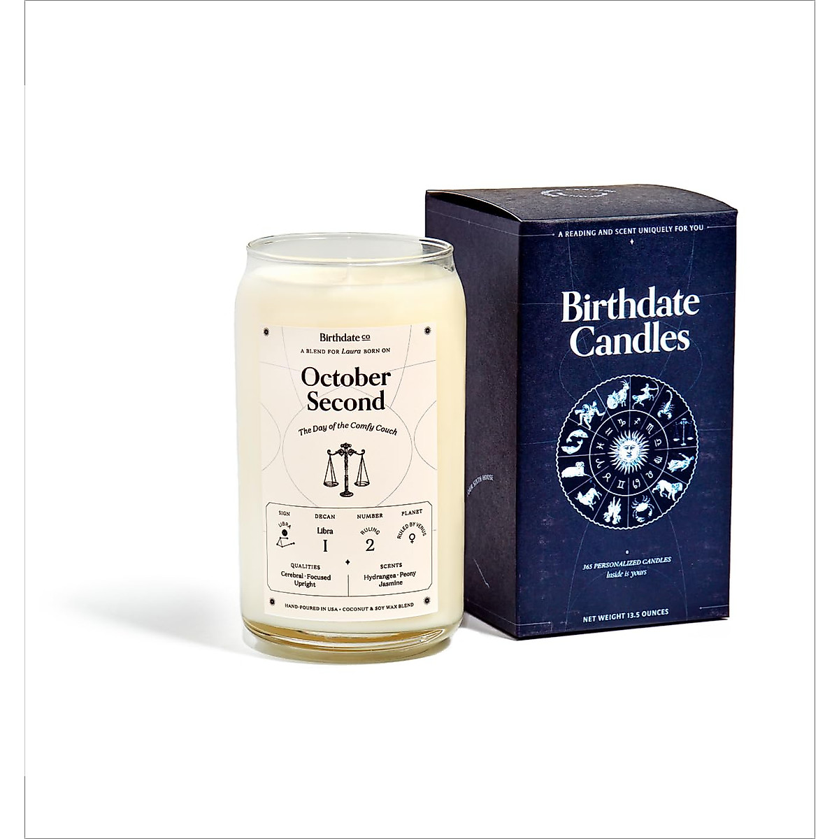 Birthdate Personalized Candle - 13.5oz Long-Lasting Zodiac Scented Candles, Custom Candle Birthday Gift for Women & Men - All-Natural Soy & Coconut Wax Blend, 60-80 Hour Burn Time, Made in USA