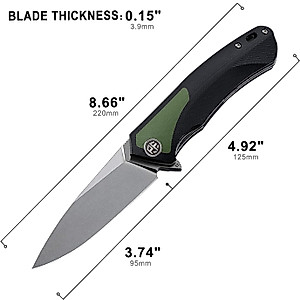 Petrified fish PF838 3.74" D2 steel folding knife outdoor tactical pocket knives G10 handle camping hunting Cutter EDC tool (Green, Stonewash)