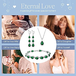 LMXXVJ Created Teardrop Green Emerald Jewelry Set for Women,White Gold Plated Long Earring Necklace Bracelet Elegant Set for Women/Mom/Wife/Sister/Bridesmaid Gift