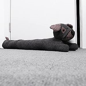 Sanlykate Dog Under Door Draft Stopper for Bottom of Door, 3LB 34-36 Inch Heavy Duty Decorative Animal Fabric Door Draft Blocker, Save Energy Soundproof Seal Guard, Black & Grey