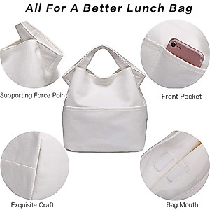 NOL Natural Organic Lifestyle Reusable Lunch Bag for Women Girls Small Top Hidden Handle Waterproof Oiled Cotton Tote Bag White