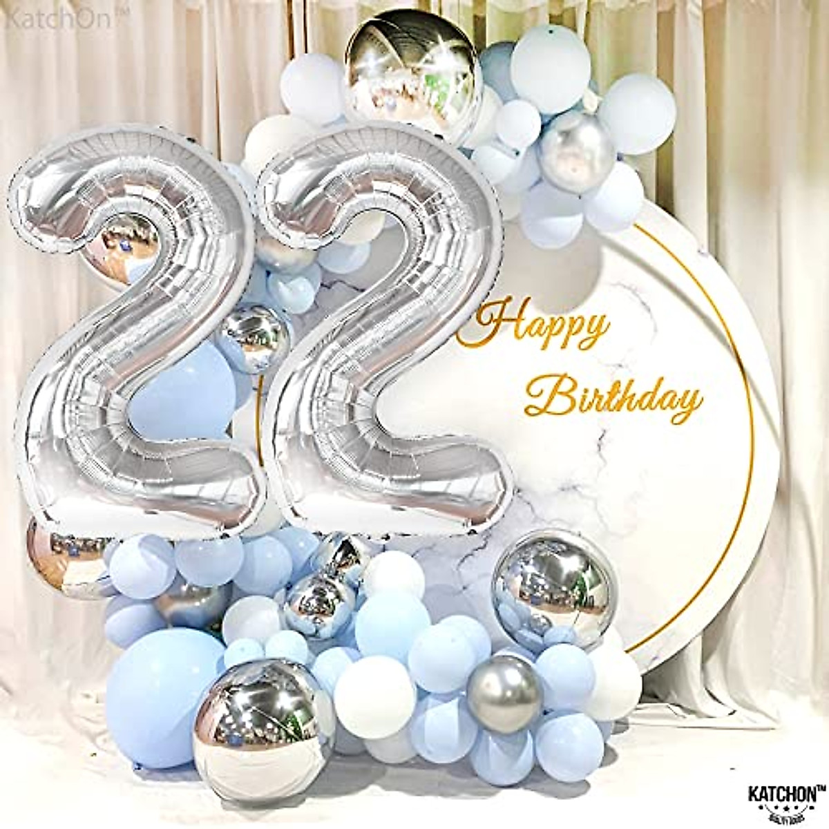 Katchon, Silver 22 Balloon Number - Huge, 40 Inch | 22 Birthday Balloons for 22 Birthday Decorations For Women | Silver 22 Balloons, 22nd Birthday Decorations | Silver 22 Birthday Decorations For Men
