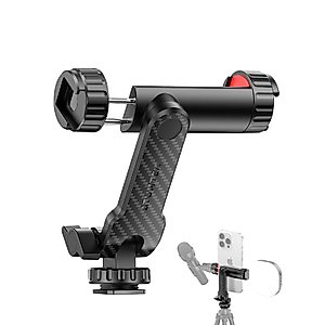 ATUMTEK Phone Tripod Mount, Universal Smartphone Mount Adapter with 2 Cold Shoe and 1/4" Standard Screw, 360° Rotates and 180° Tilts Adjustable Cell Phone Clamp Holder for Perfect Mobile Photography