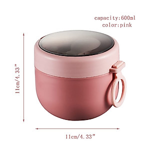 Soup Thermos Wide Mouth Insulated Food Jar Leak Proof Hot and Cold Thermos Bowl Oat Container for Kid Adult 600ML Pink
