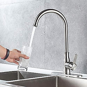 Kohonby Single Handle Kitchen Faucet Stainless Steel Brushed Nickel，Modern High Arc Kitchen Sink Faucet, Commercial Bar Sink Faucet One Hole with Deck