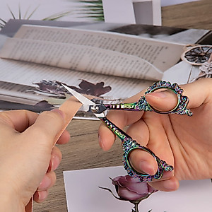 Embroidery Scissors - 4.5In Cute Vintage European Style Sewing Scissors, Plum Blossom Sharp Stainless Steel Small Scissors for Fabric Knitting Cross Stitch Craft Art Work Needlework (Rainbow Color)