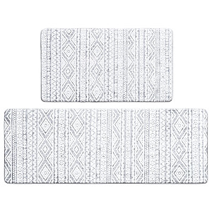 FRESHMINT Anti Fatigue Kitchen Mats for Floor 2 Piece Set, Waterproof & Non-Skid Boho Kitchen Rugs, Cushioned Kitchen Mat for Standing Washable Comfort Desk Kitchen Runners, 17x30+17x47