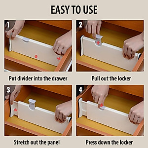 Drawer Dividers Adjustable for Clothes by Maginare, Pack of 5, Easy Locks in Place, EVA Foam Ends, 4" High, Expandable 11-17", Sturdy, for Bedroom, Bathroom, Closet, Office