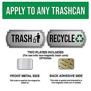 Recycle and Trash Magnets for Kitchen Cans and Recycling Bins, Dual Trash and Recycle Magnet for Garbage Can Logo Symbol, 2 Magnetic Sticker Adhesives, 6.5x3 Inch Elegant Design Home Outdoor Waste Bin
