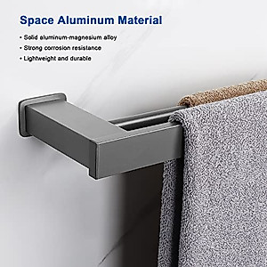 NearMoon Double Bath Towel Bar, Bathroom Accessories-Premium Thicken Space Aluminum Square Shower Towel Rack for Bathroom/Kitchen, Towel Holder Wall Mounted (16 Inch, Grey)