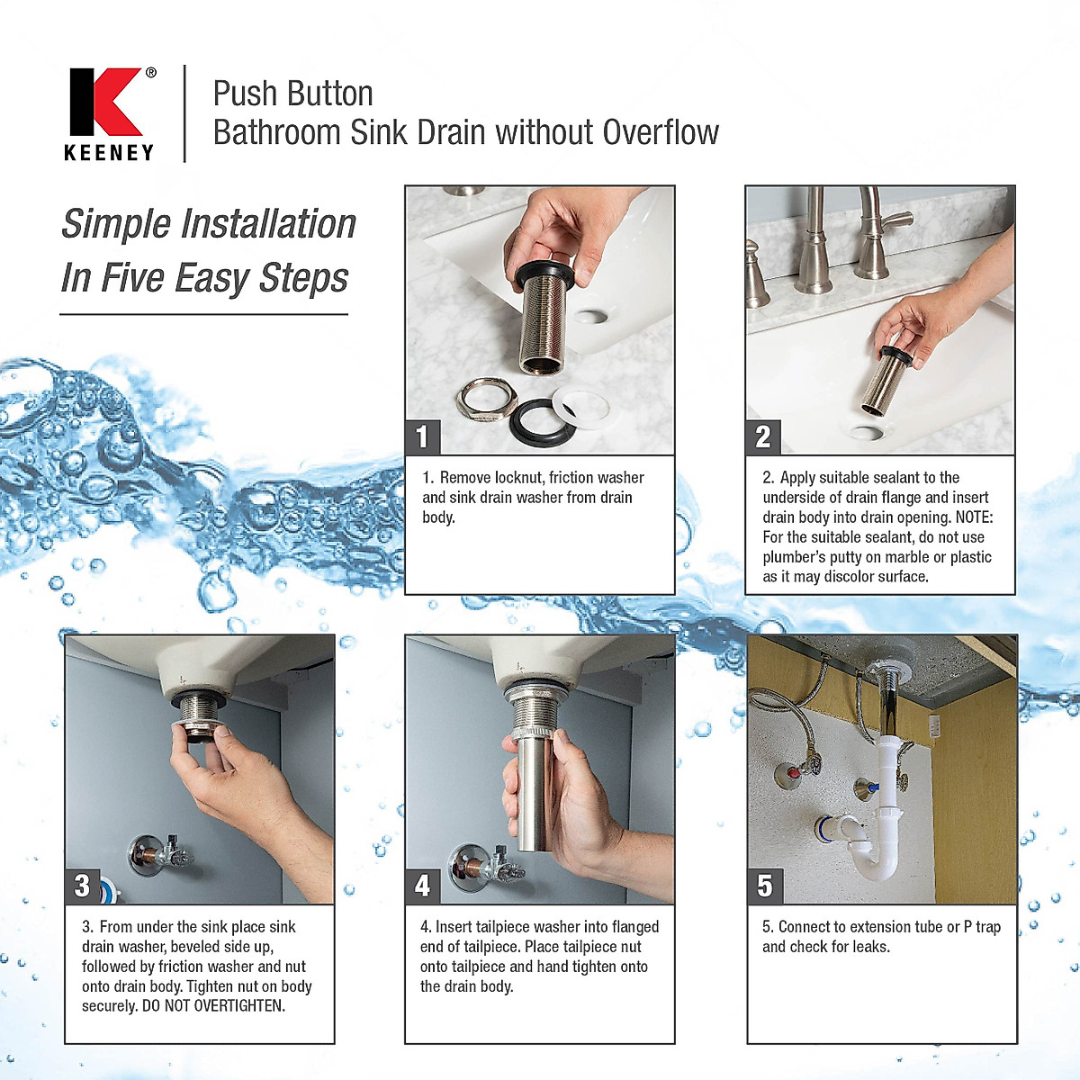 Keeney K820-76BRZ Universal Push Button Bathroom Sink Drain Without Overflow - Oil Rubbed Bronze
