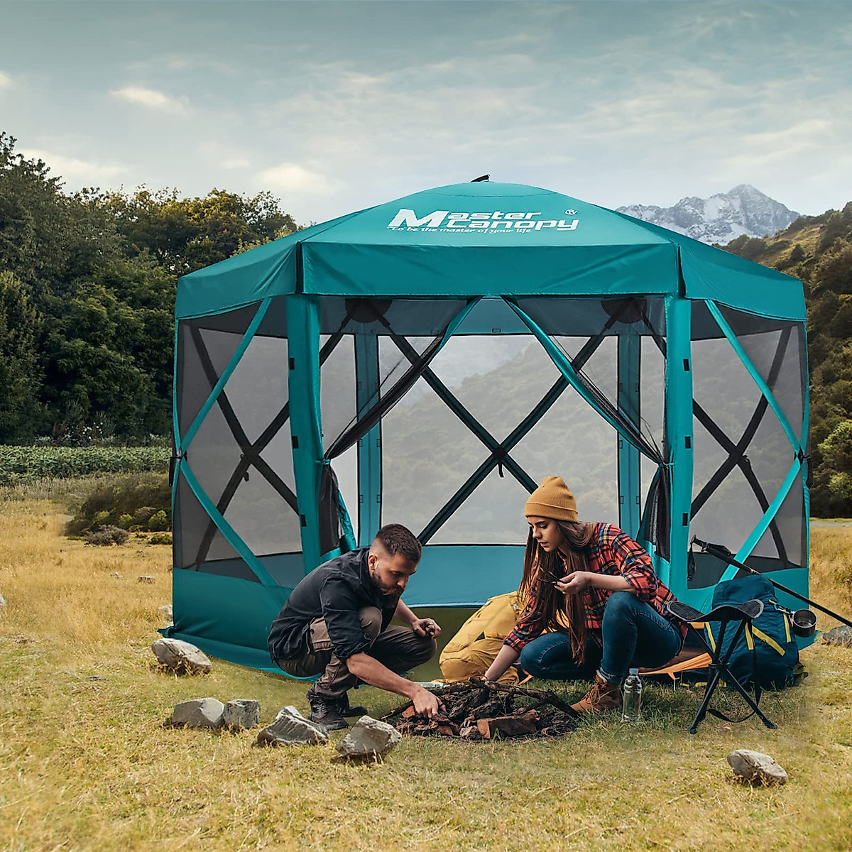 MASTERCANOPY 10x10 Portable Screen House Room Pop up Gazebo Outdoor Camping Tent with Carry Bag (10x10,Green)