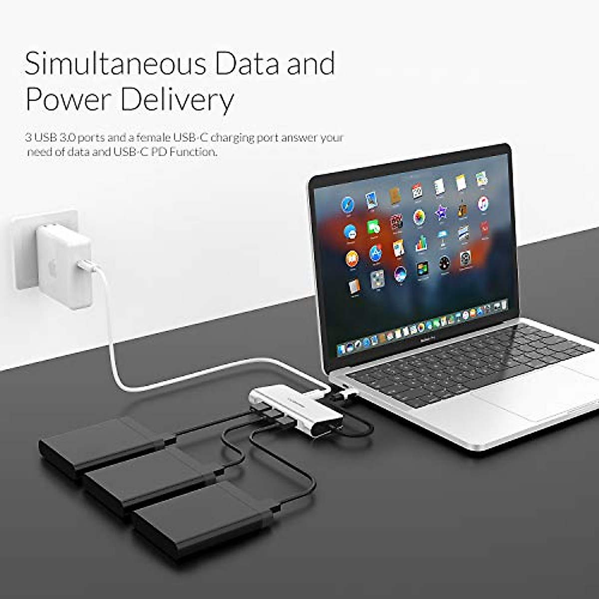 LENTION USB C Hub with 4K HDMI, Gigabit Ethernet, 3 USB 3.0 & Type C Charging for 2023-2016 MacBook Pro, New Mac Air/Surface/Chromebook/Steam Deck, More, Stable Driver Adapter (CB-C65, Silver)