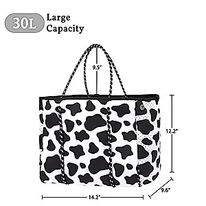 Yomietar Neoprene Tote Bag Travel Beach Bag Large Pool Bag Gym Bag Handbag for Women Men (Cow Print)