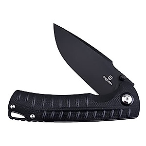 SHIELDON Relicanth EDC Pocket Knife, 3.2" D2 Blade Black G10 Handle Liner Lock Folding Knife with Clip, Qualified as Outdoor Hunting Knife