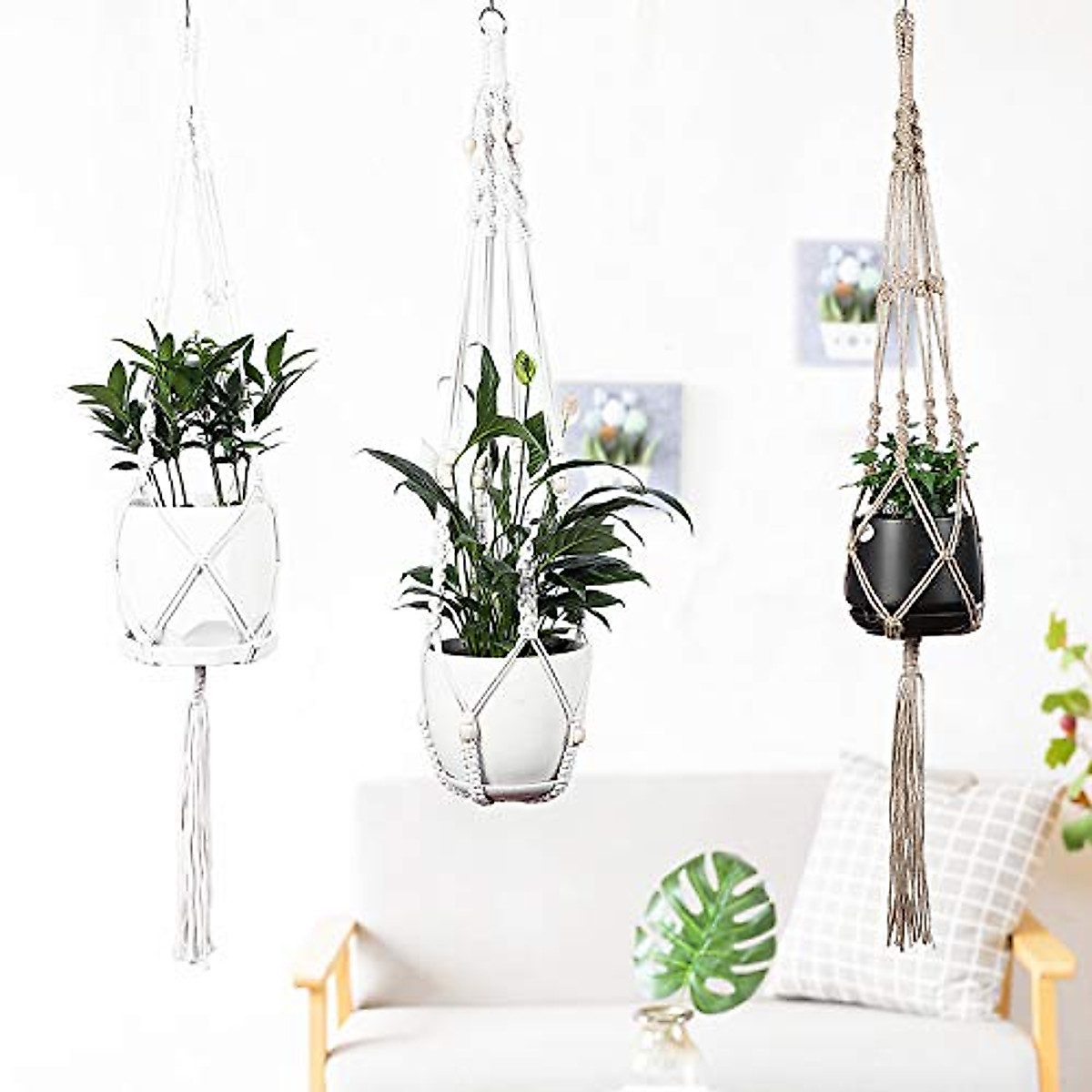 VISEMAN Macrame Plant Hanger-Outdoor Indoor Hanging Planter Holder/Hanging Basket Flower Hangers Cotton Rope with Bead for Home Decor