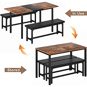 VECELO 3-Piece 63" Extendable Kitchen Table with Benches/Chairs, Modern Breakfast Dinette/Dining Room Set for 4/6/2, Small Space Saving Design, Easy Assembly