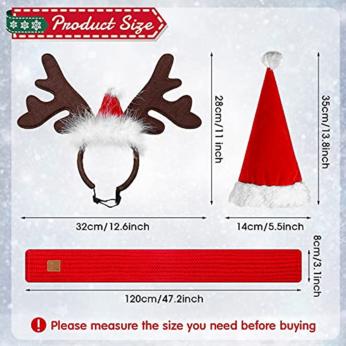 3 Pieces Christmas Pet Costume Dog Santa Hat Scarf Set Christmas Reindeer Antlers Dog Headband Dog Elk Hat Headwear Xmas Pet Knitted Scarf for Cute Dog Puppy Cat Christmas Outfit Accessories