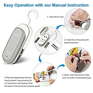 2-in-1 Bag Sealer, longzon Mini Handheld Vacuum Portable Sealer with Hook, Chip Snack Plastic Bag Heat Sealer and Cutter, Resealer Machine Keep Food Fresh, Quenta Sellador De Bolsas,Powerful Batteries