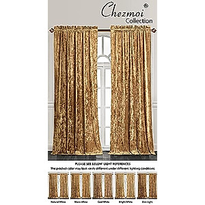 Chezmoi Collection Lux Caramel Gold Crushed Velvet Curtains 2 Panel Set - 96 inches Long Room Darkening Luxury Distressed Velvet Rod Pocket Window Drapes for Living Room Bedroom 50" W x 96" L
