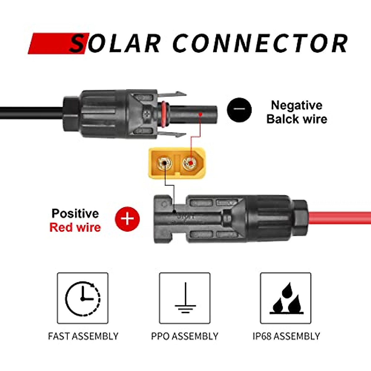 YACSEJAO Solar to XT60 Connector Cable 1.8M/5.9FT 16AWG Solar Charge Adapter to XT60H Male Extension Cable for RV Portable Power Station, Lipo Battery