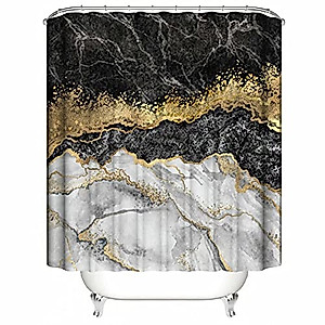 4Pcs Black Marble Shower Curtains Sets with 12 Hooks,Bathroom Curtains Shower Set Toilet Mat Lid Rug,Bathroom Sets Shower Curtain Sets and Rugs and Accessories,72x72 inch