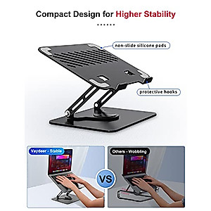 Vaydeer Adjustable Laptop Stand with 360° Free Rotation Base and Foldable Design Ergonomic Laptop Riser Fits for MacBook, Dell, HP and More 10-15.6” Laptops (Black)
