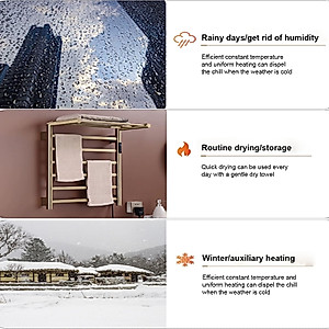 Bathroom Wall Heater,The top can be Folded 90°,Wall Mounted Towel Rack,304 Stainless Steel Heated Towel Rail,Bathroom Wall Mounted Towel Rack,Suitable for Bathroom, Kitchen (Color : Black)