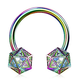 OUFER 16G Septum Rings, 316L Surgical Steel Septum Piercing Jewelry, Icosahedron Dice Cartilage Earrings, Helix Daith Conch Piercing Jewelry for Women and Men