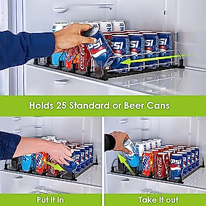 Soda Can Dispenser for Refrigerator,Self-Pushing Drink Organizer for Fridge, Width Adjustable Fridge Organization, Beer Pop Can Water Bottle Drink Dispenser for Fridge (5 Rows)